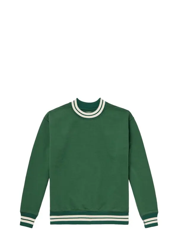 DRAKE'S Logo-embroidered Striped Cotton-jersey Sweatshirt - Green