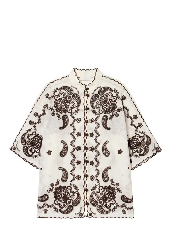 Zimmermann Ascension Leather-trimmed Broderie Anglaise Linen Shirt - Cream
