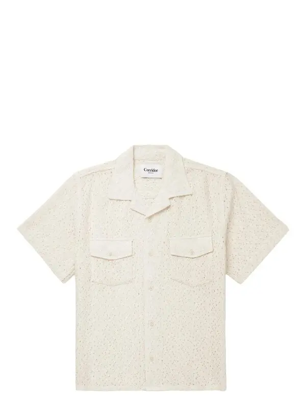 CORRIDOR Camp-collar Cotton And Nylon-blend Lace Shirt - Neutrals
