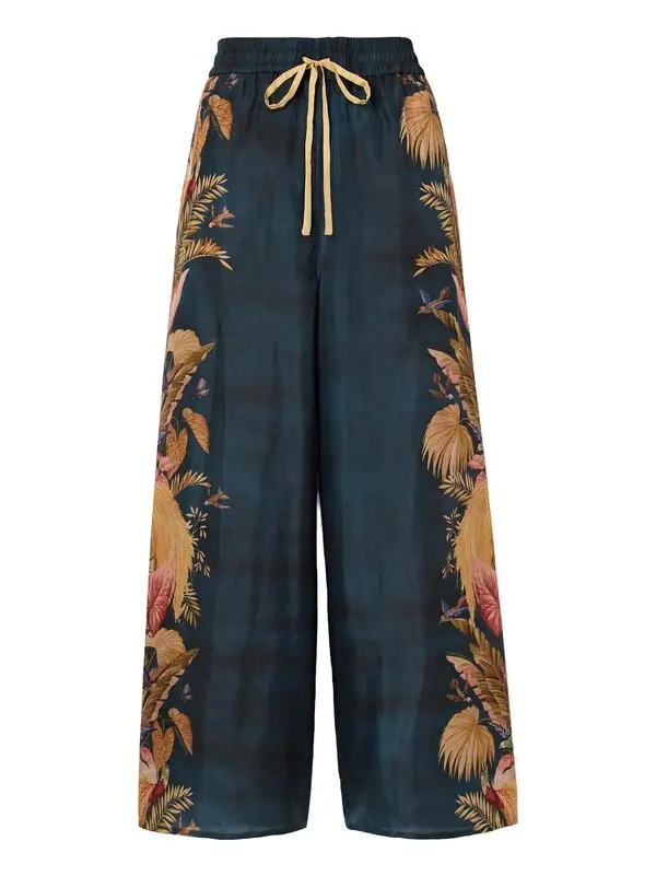 Zimmermann Ascension Printed Silk-satin Wide-leg Pants - Blue