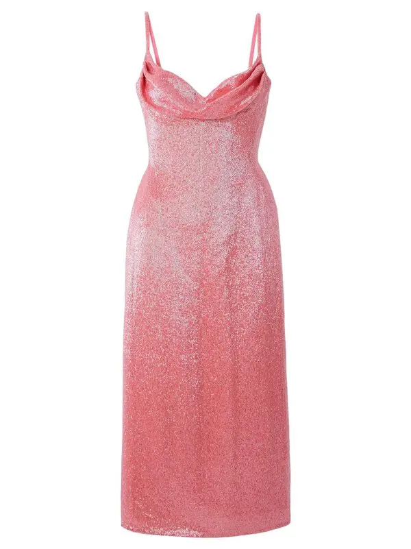 WIEDERHOEFT Maggi Draped Beaded Tulle Gown - Pink
