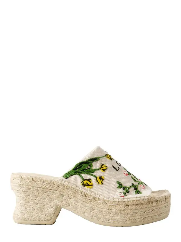 Loewe Paula's Ibiza Petal Embroidered Platform Espadrille Mules - Cream