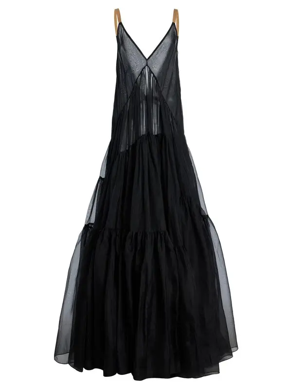 TEMILY Tiered Silk Gown - Black