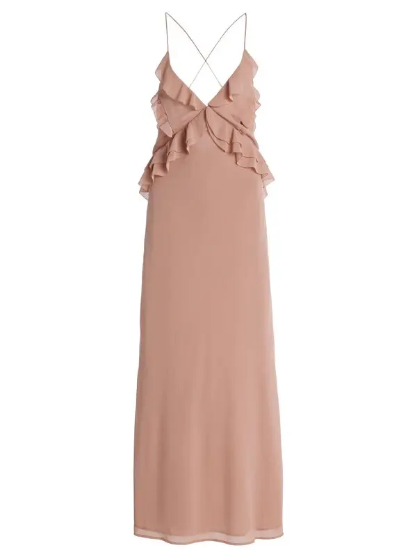 FAVORITE DAUGHTER Ruffled Chiffon Maxi Dress - Taupe