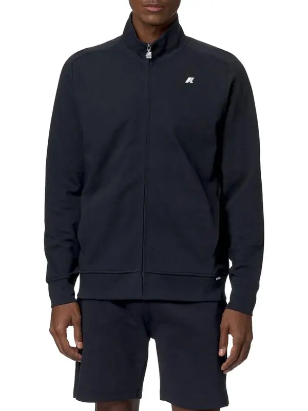 K-WAY Cotton High Neck Zip-up Jumper With Contrast Logo - Blue