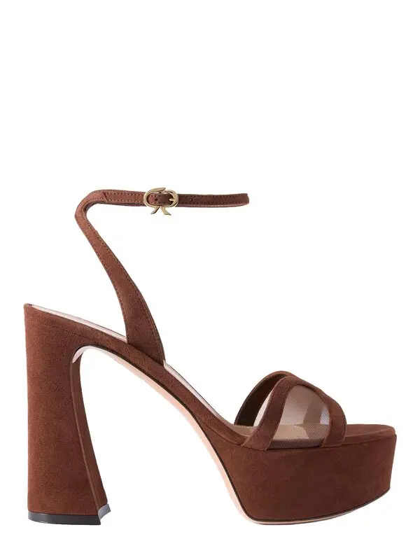 GIANVITO ROSSI 120 Mesh-paneled Suede Platform Sandals - Brown