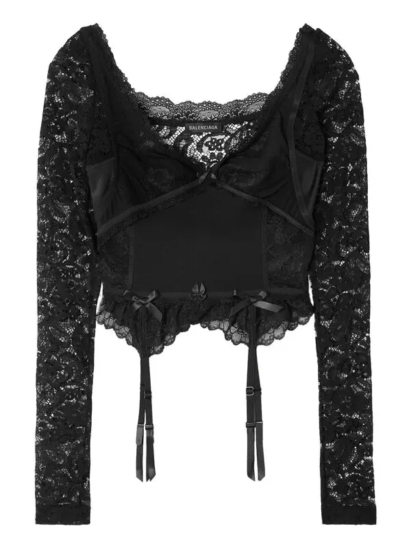 Balenciaga Cropped Jersey And Lace Top - Black