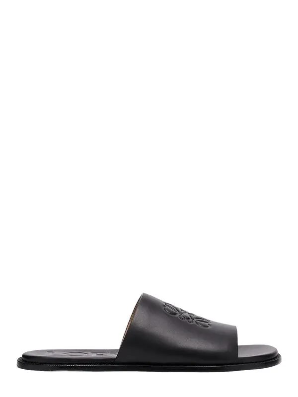Loewe Flex Anagram Soft Calfskin Slide Sandals - Black