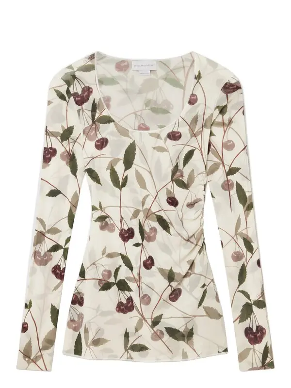 Stella McCartney Cherry Print Mesh Top - Cream