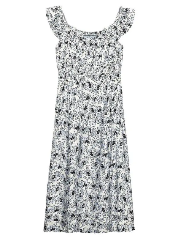 Prada Floral Print Pongé Dress - Blue