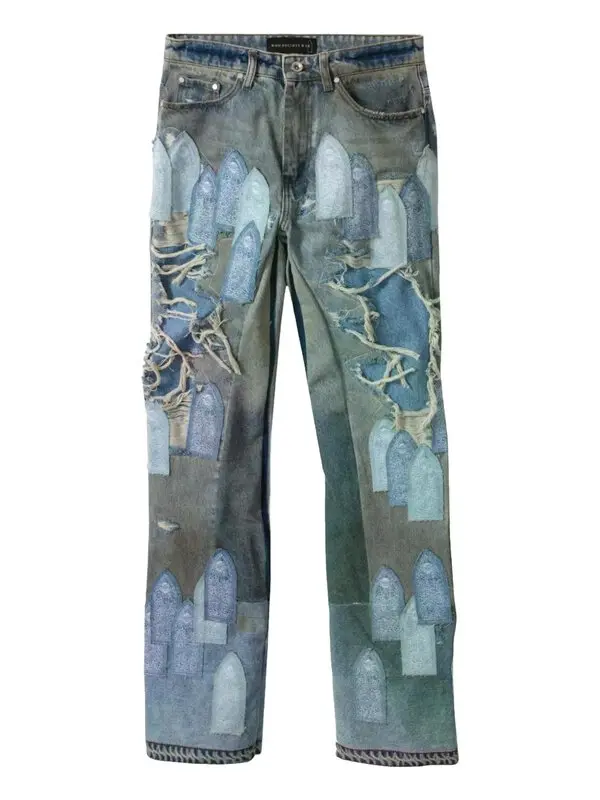 WHO DECIDES WAR BY EV BRAVADO Patched Arch Jeans - Blue