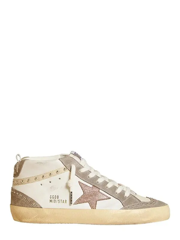 GOLDEN GOOSE Mid Star Lace Up Sneakers - White/silver Sconce/light Brown