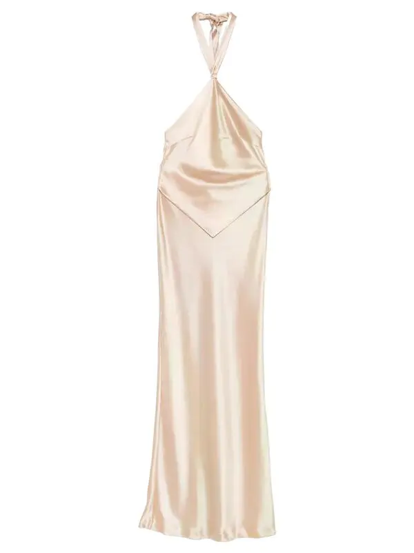 Retrofete Satin Maxi Halterneck Dress - Neutrals