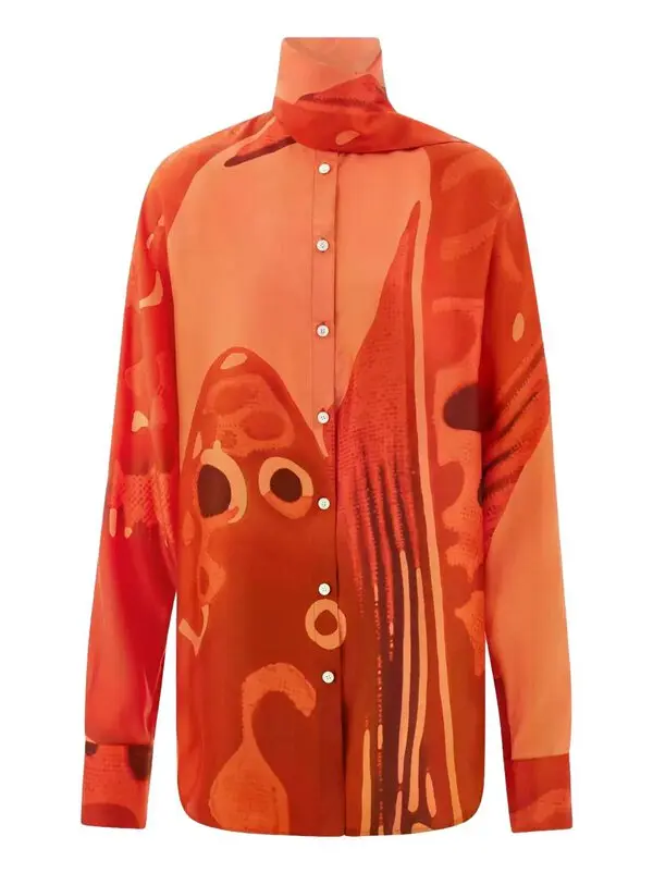 FERRAGAMO Sash-detail Silk Shirt - Orange