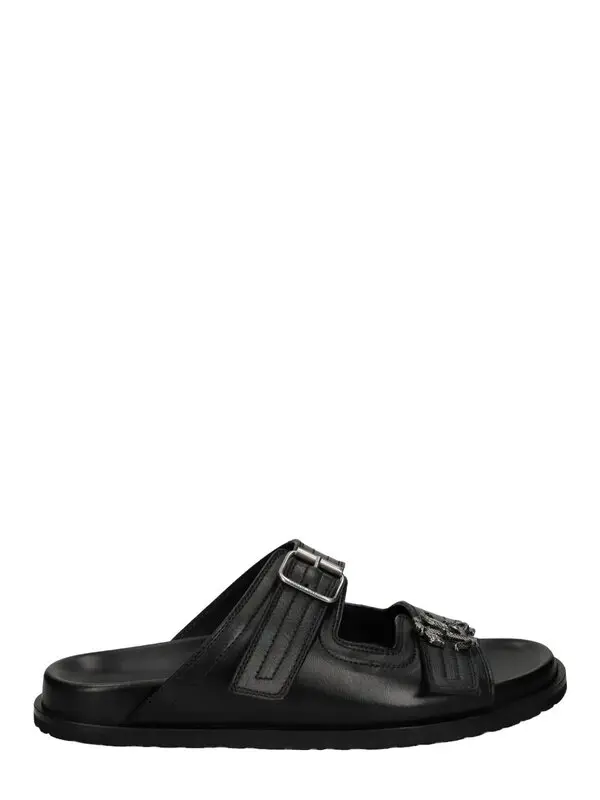 Roberto Cavalli Leather Slip-on Sandals - Black