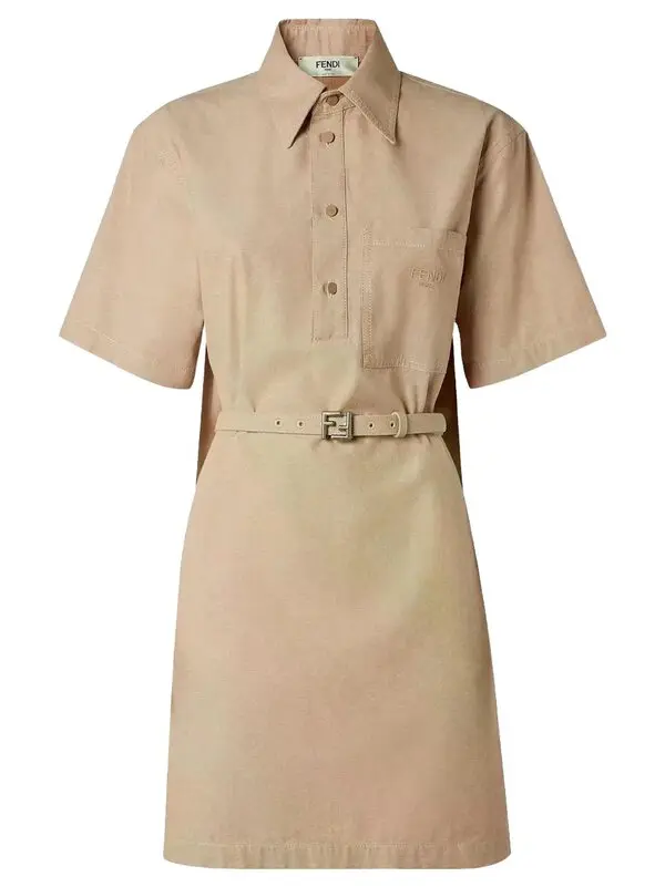 Fendi Belted Mini Shirt Dress - Neutrals
