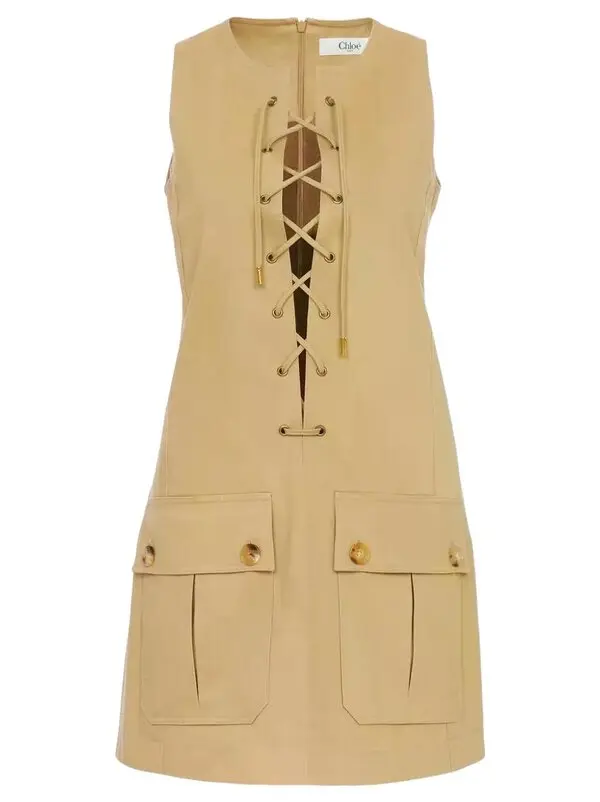 Chloé Mini Lace-up Dress - Neutrals