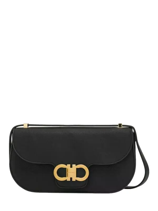 FERRAGAMO Double Gancini Cross Body Bag - Black