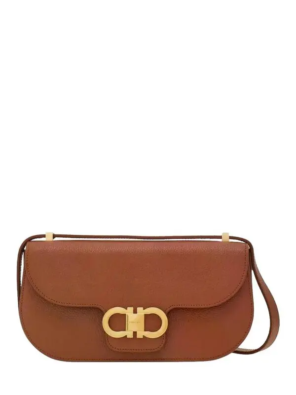 FERRAGAMO Double Gancini Cross Body Bag - Brown