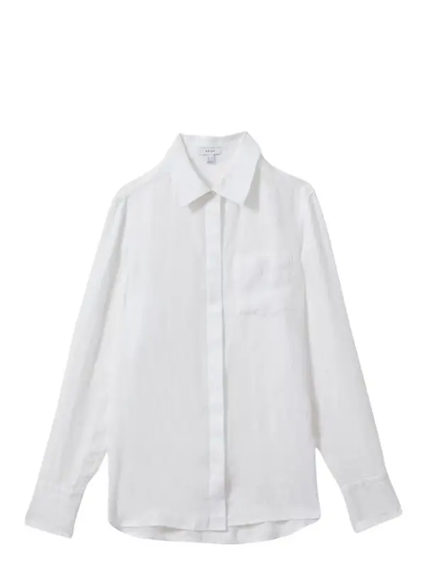REISS Linen Button-through Shirt - White