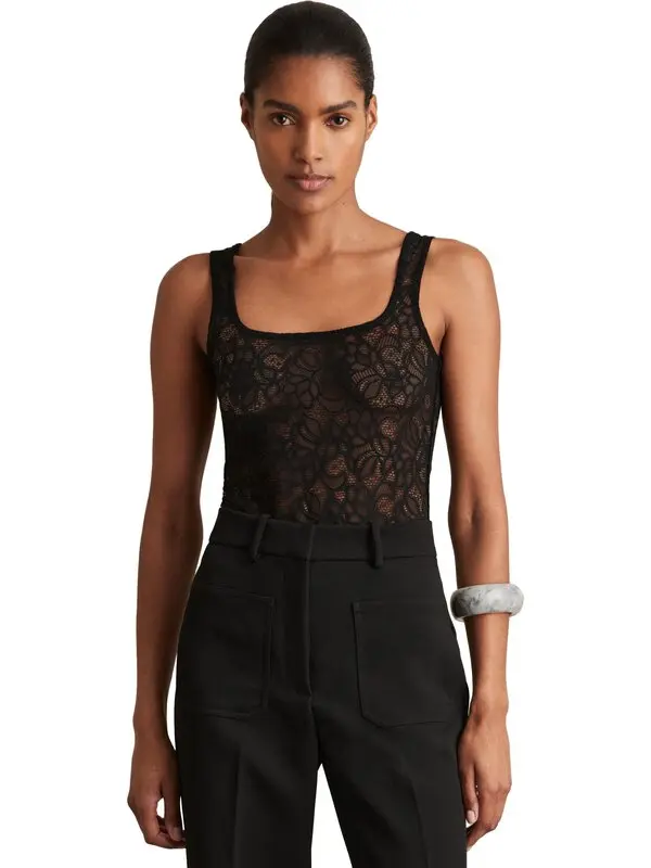 REISS Floral Lace Bodysuit - Black