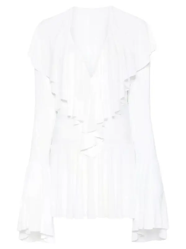 Norma Kamali Long-sleeve Deep V-neck Mini Dress - White