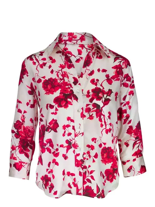 L'Agence Floral Print Silk Shirt - White