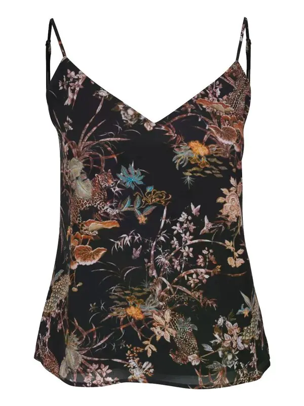 L'Agence Floral Print Silk Top - Black