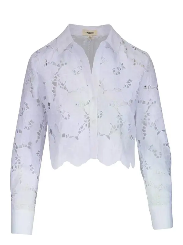 L'Agence Embroidered Cropped Shirt - White