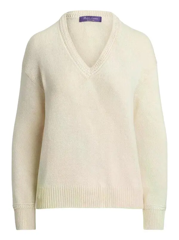 Ralph Lauren V-neck Knitted Jumper - White