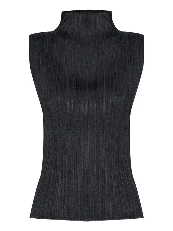 Issey Miyake Pleated High Neck Top - Black