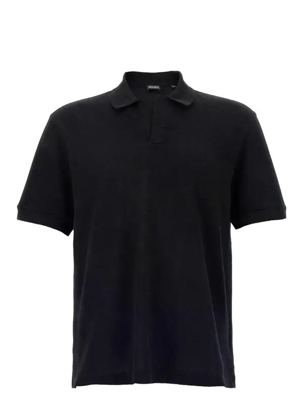 Zegna V-neck Polo Shirt - Black