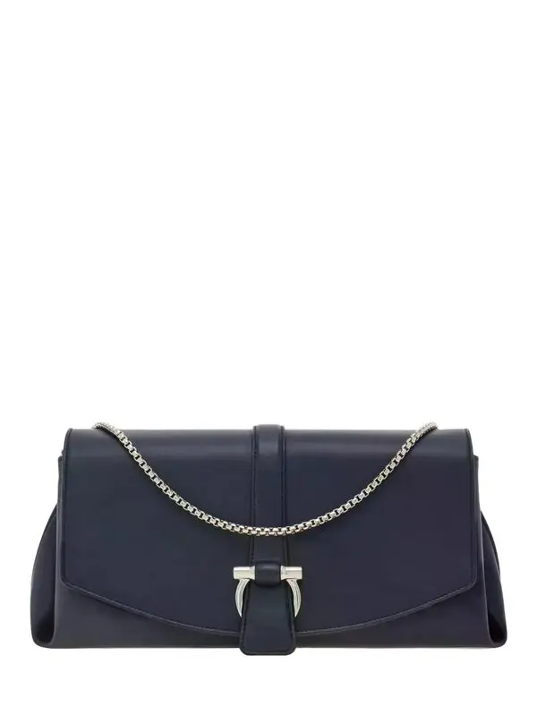 FERRAGAMO Leather Foldover Shoulder Bag - Blue