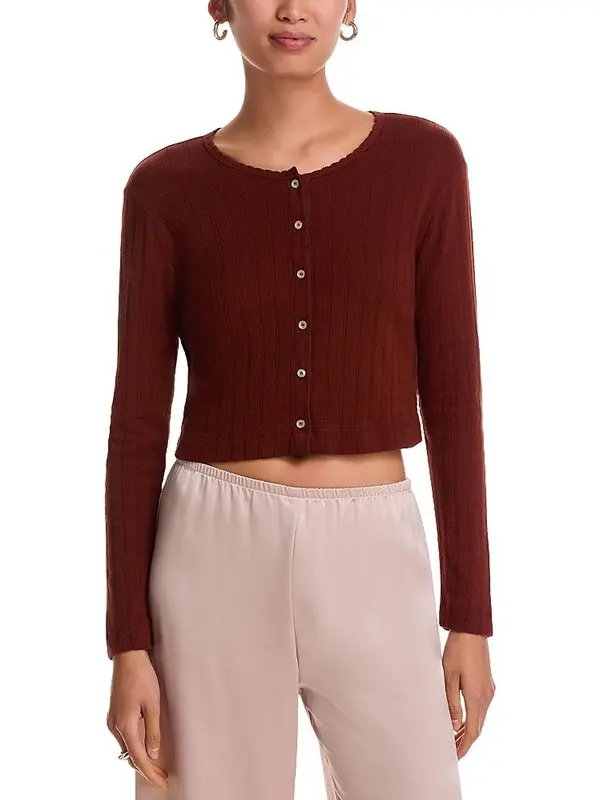 LESET Pointelle Crop Cardigan - Cinnamon