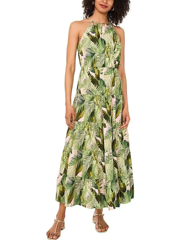 Vince Camuto Leaf Print Tiered Dress - Pink Blush