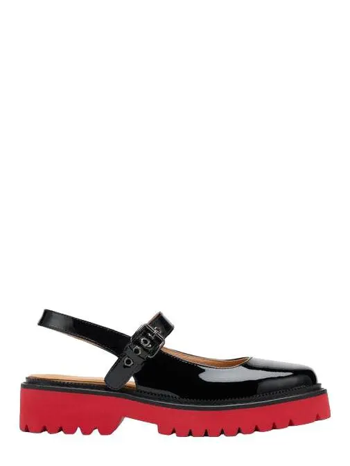 MARC NOLAN Luna Leather Mary Jane Lug Slingbacks - Black/red