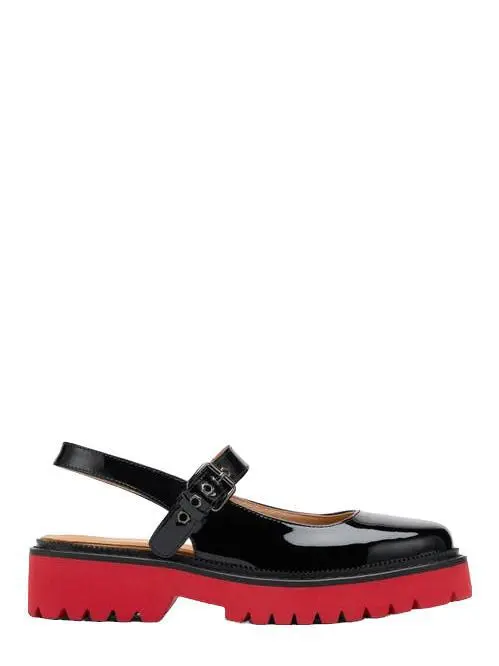 MARC NOLAN Luna Leather Mary Jane Lug Slingbacks - Black/red
