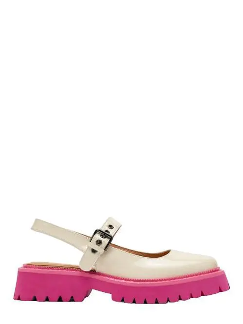 MARC NOLAN Luna Leather Mary Jane Lug Slingbacks - Cream/pink