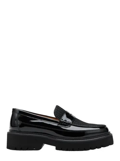 MARC NOLAN Ms. Adler Leather Lug Penny Loafers - Black Patent