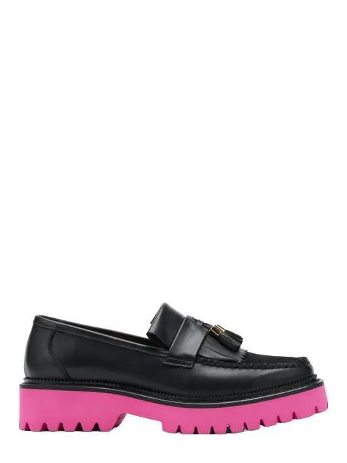 MARC NOLAN Ms. Journey Leather Lug Tassel Loafer - Black/pink
