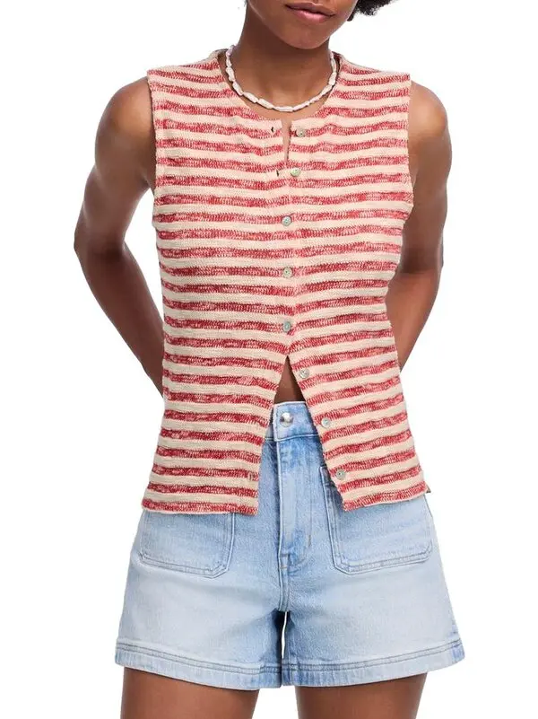 Madewell Striped Crewneck Sweater Vest - Festival Red