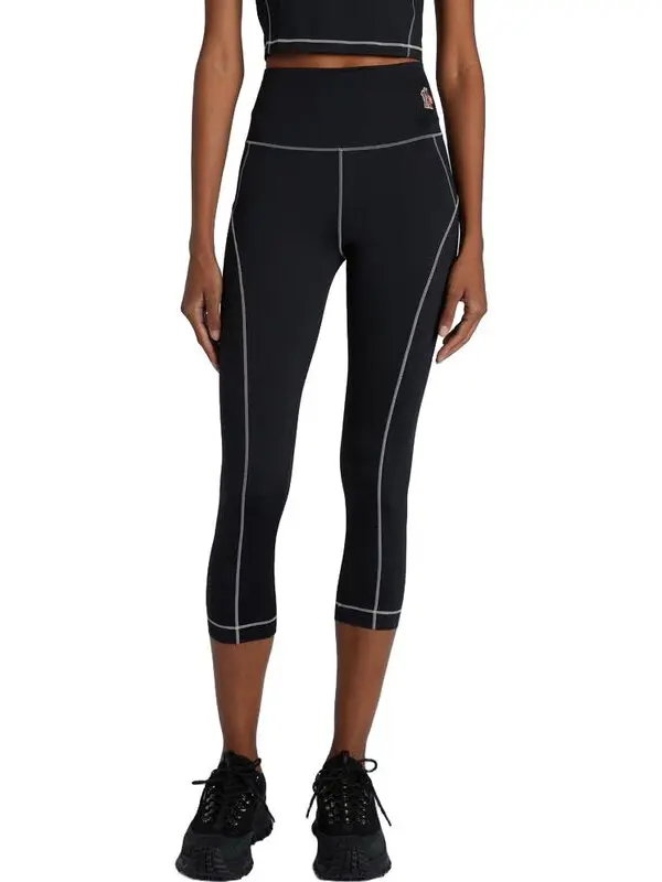 Moncler Contrast Seam Crop Leggings - Black