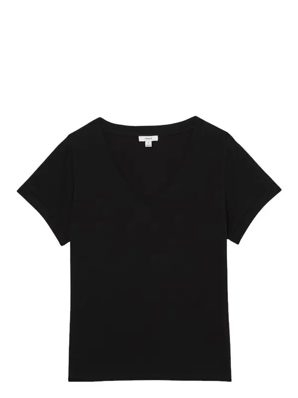 REISS Luna Brushed-cotton V-neck T-shirt - Black