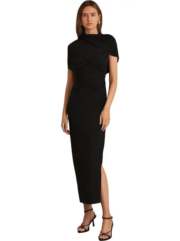REISS Ruched Midi Dress - Black