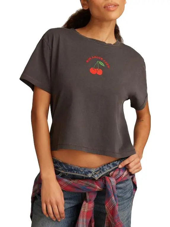 Lucky Brand Mon Chéri Embroidered Crop T-shirt - After Dark