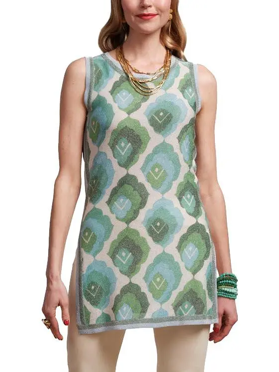 FRANCES VALENTINE Graphic Leaf Knit Top - Blue/green/multi