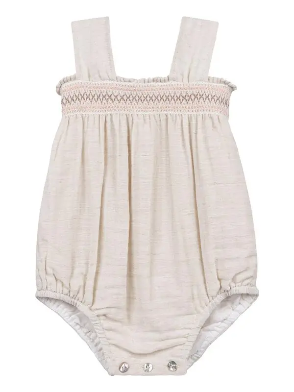 ELY'S & CO. Loom Stitch Mocked Linen Romper - Natural
