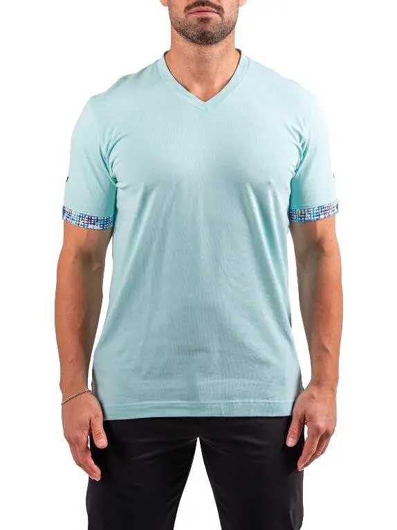 MACEOO Vivaldi Pastel V-neck Cotton T-shirt - Green