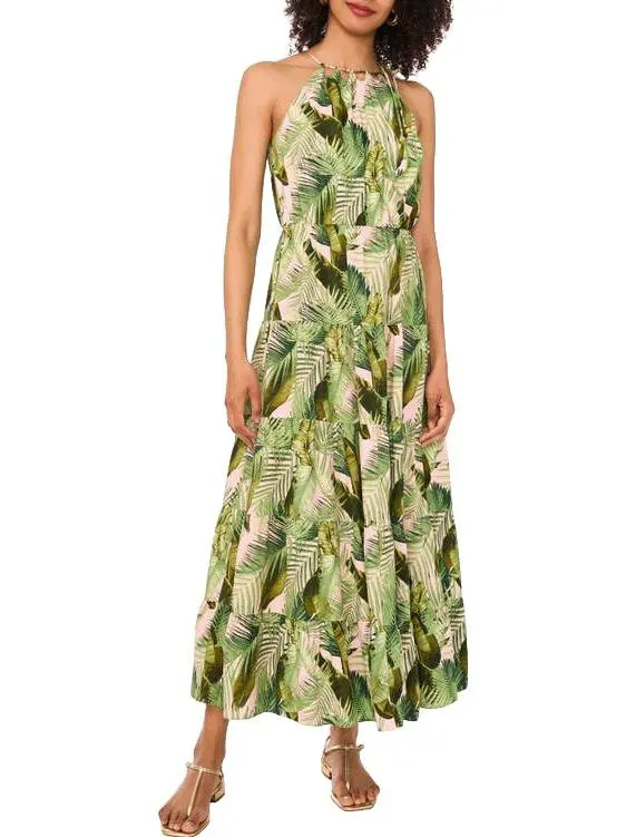 Vince Camuto Botanical Print Neck Cutout A-line Dress - Pink Blush