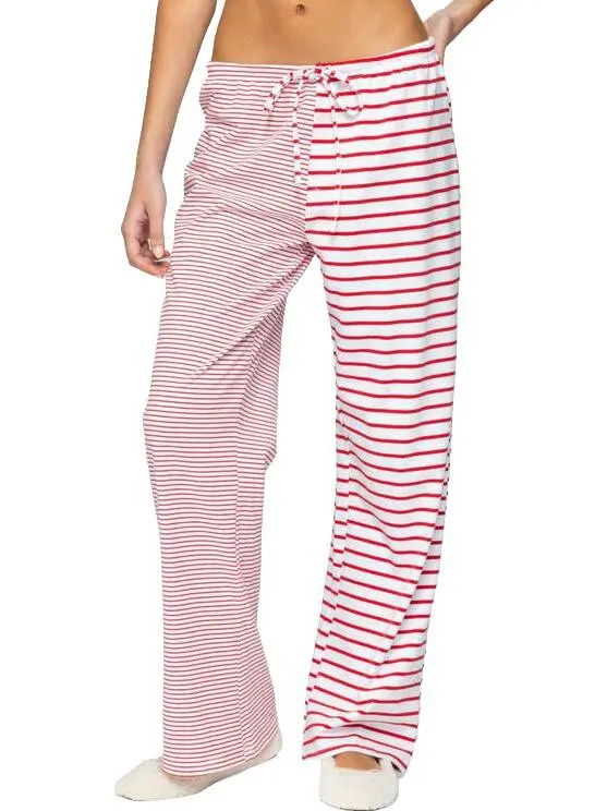 EDIKTED Mixed Stripe Stretch Cotton Drawstring Pants - Red Mix